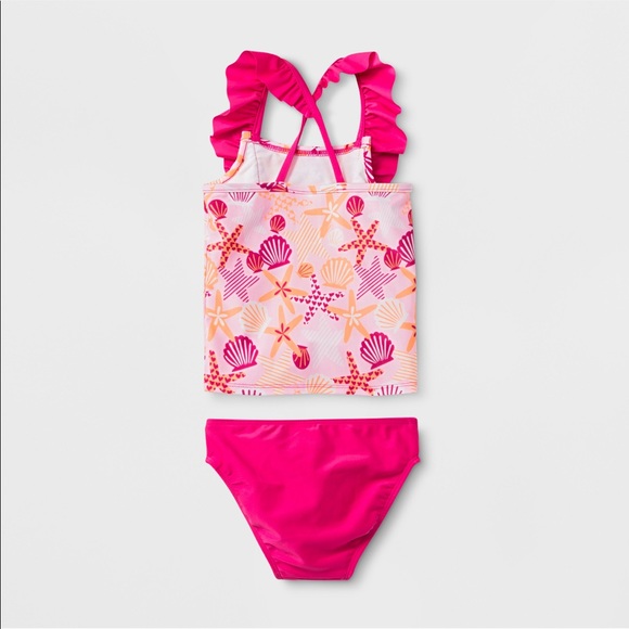 Cat & Jack | Swim | Girls Pink Ruffle Sea Fish Tankini Swim Bikini Nwt ...
